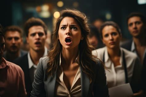Premium Ai Image Woman With Her Mouth Open In Front Of Group Of