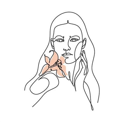 Un Dibujo De Una Mujer Con Una Flor En La Mano Vector Premium