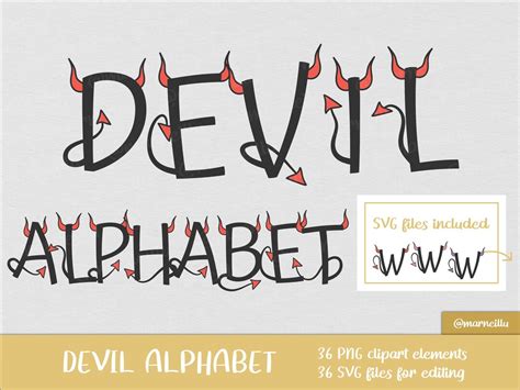 Devil Alphabet Clipart Set Horns Tail Horn Image Printable