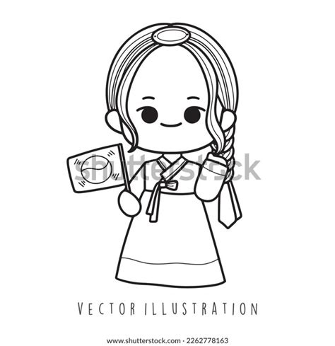 Korean Girl Korean Traditional Dress Outline Stock Vector Royalty Free