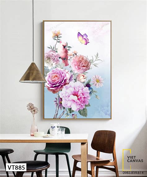 Tranh Chim Đậu Trên Cành Hoa Vt885 Viet Canvas