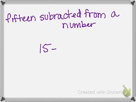 ⏩solved translate to a variable expression fifteen subtracted from… numerade