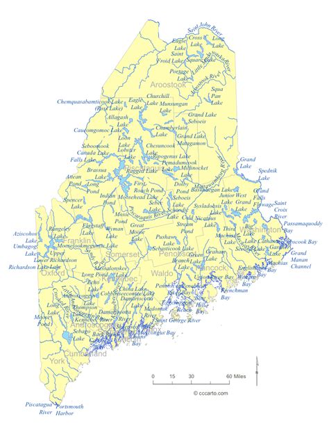 Maine State Waters Map Lakes And Rivers