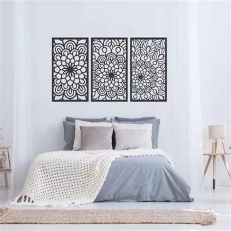 Trio De Quadros Decorativo Mandalas Em Mdf Preto Elo7