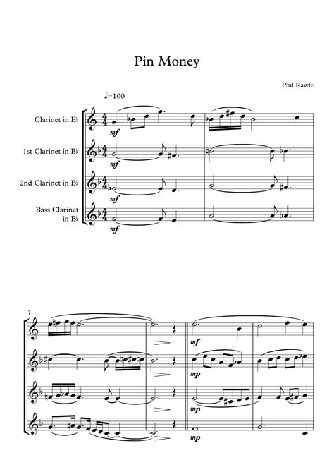Pin Money Clarinet Quartet Sheet Music Phil Rawle Woodwind Ensemble
