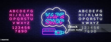 Vape 상점 로고 네온 벡터입니다 Vape 네온 사인 테마 전자 담배 라이트 배너 밤 밝은 광고 Vaping 상점 세련 된