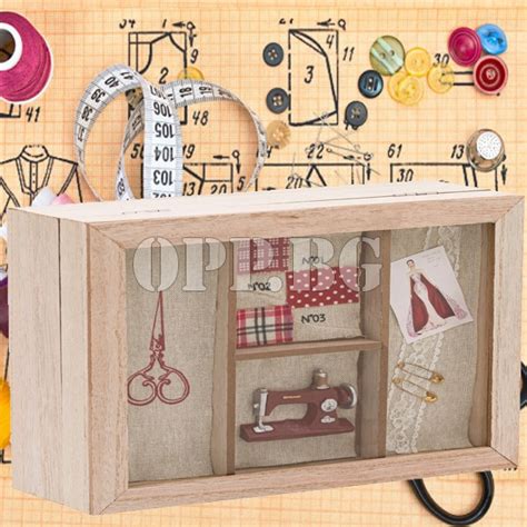 Оригинална дървена кутия за шивашки принадлежности