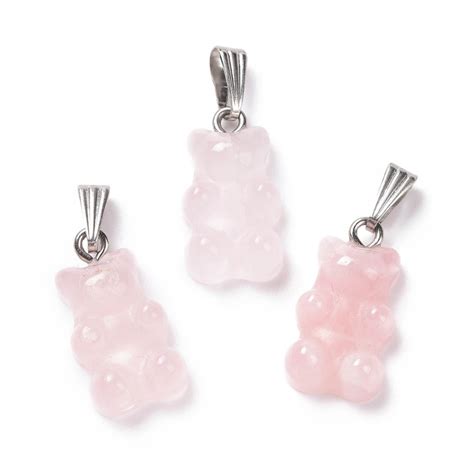 Pendentif Ourson Quartz Rose En Pierre Naturelle