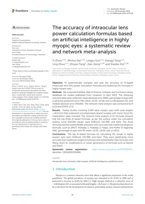 Pdf The Accuracy Of Intraocular Lens Power Calculation Formulas Based On Artificial