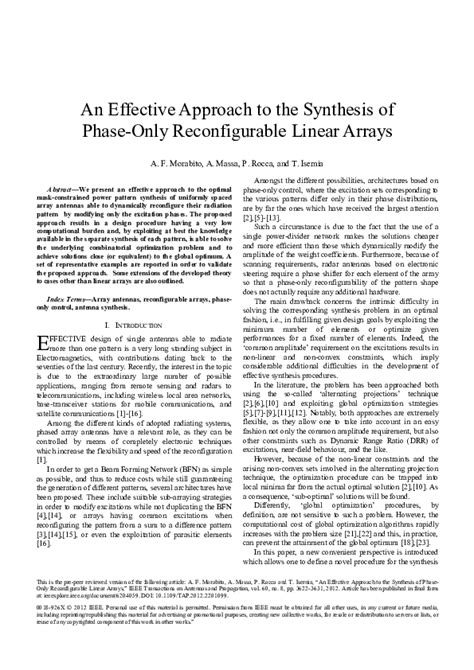 Pdf An Effective Approach To The Synthesis Of Phase Only