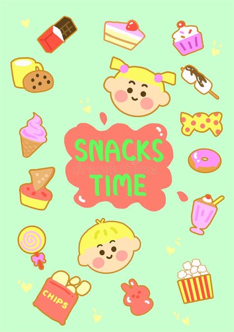 Boy And Girl With Snacks Icon Set Cute Cartoon Style Stock Vector