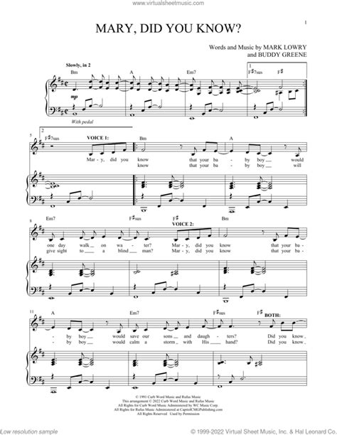 Mary Did You Know Sheet Music For Two Voices And Piano Pdf