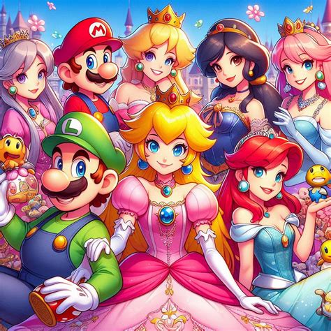 Princess Peach Mario Luigi With Disney Princesses By