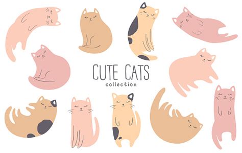 흰색 배경에 고립 된 파스텔 색상의 귀여운 만화 고양이 컬렉션과 벡터 일러스트 레이 션 카드 인쇄 벽지 포스터 보육 장식에 대