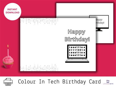 Techie Birthday Card Printable Happy Birthday Download Card Colouring