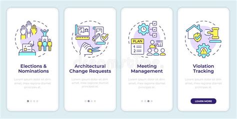 Hoa Management Features Onboarding Mobile App Screen Stock Vector