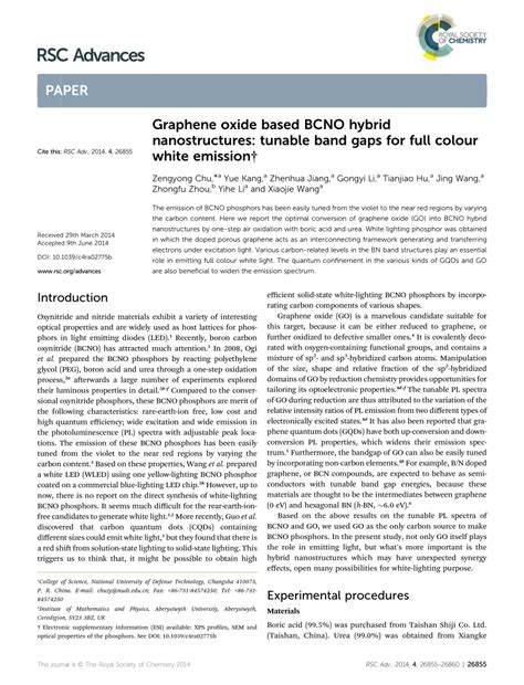 Pdf Graphene Oxide Based Bcno Hybrid Nanostructures Tunable Band