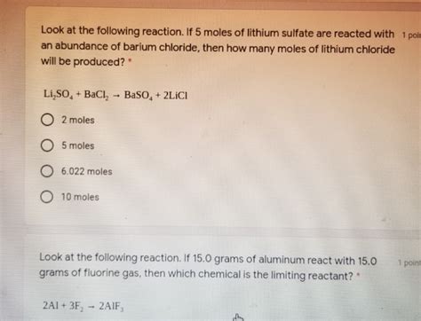 Solved Look At The Following Reaction If 5 Moles Of Lithium
