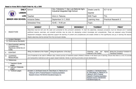 SHS DLL Pr2 Week 8 Gas 11 Based On Annex 2 B 6 To DepEd Order No