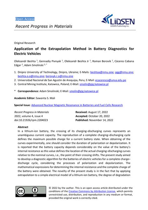 Pdf Application Of The Extrapolation Method In Battery Diagnostics For Electric Vehicles