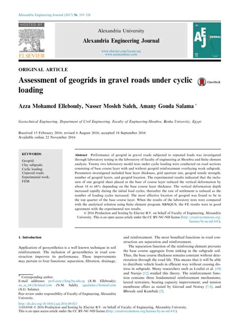 Assessment Of Geogrids In Gravel Roads Under Cyclic Loading Pdf Strength Of Materials