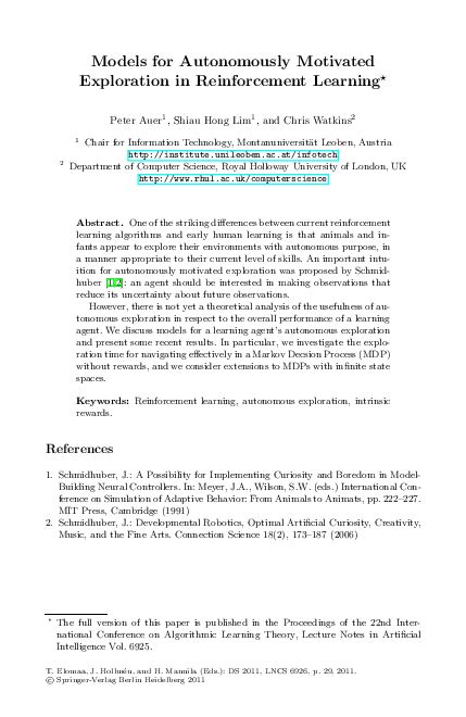 Pdf Models For Autonomously Motivated Exploration In Reinforcement