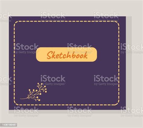 Sampul Buku Sketsa Notebook Ungu Tua Dengan Setangkai Ilustrasi Vektor