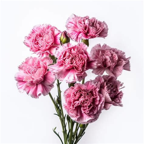 Floral Background Of Carnations Flowers Close Up On White Stock
