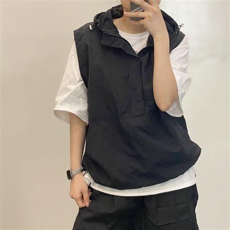 팬지 빅사이즈 모던 캐쥬얼 아노락 후드 베스트 조끼 바람막이 We1419