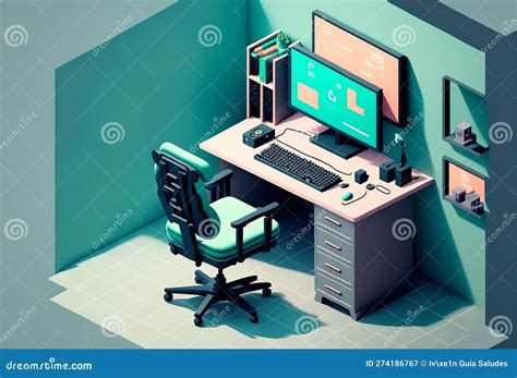 Cute Pc Gaming Room With Gaming Chair Soft Pop Style Generative Ai Stock Illustration