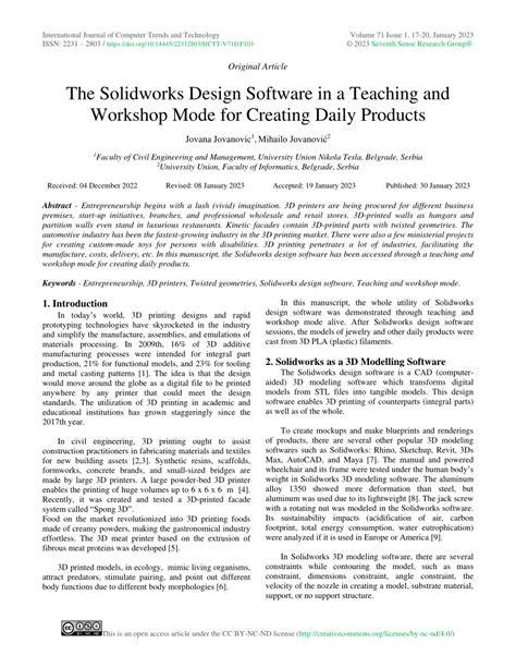 Pdf The Solidworks Design Software In A Teaching And Workshop Mode For Creating Daily Products