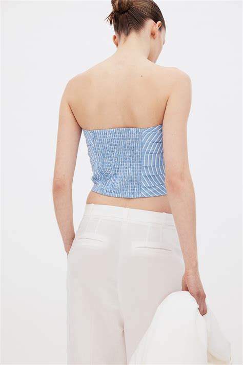 Pleat Detail Bandeau Top Sleeveless Regular Length Light Blue
