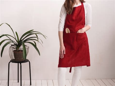Linen Apron Full Linen Apron With Pockets Soft Linen Kitchen Etsy