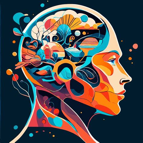 Artistic Illustration With Human Head And Abstract Colorful Shapes On Dark Background Ai