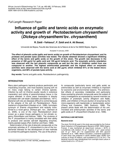 Pdf Influence Of Gallic And Tannic Acid On Enzymatic Activity And