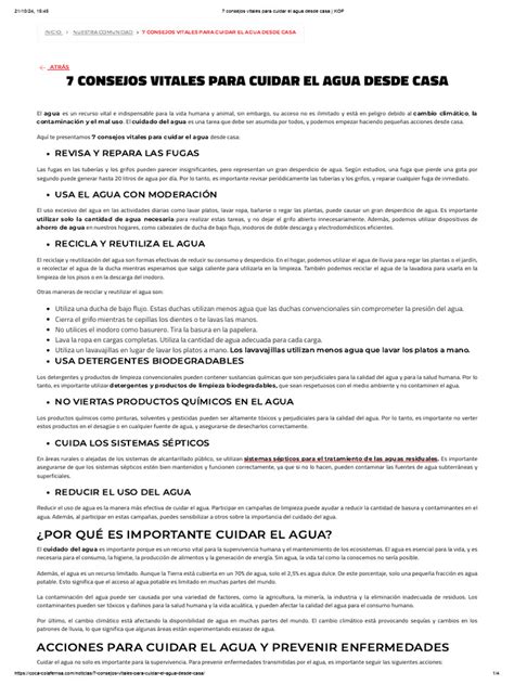 7 Consejos Vitales Para Cuidar El Agua Desde Casa Kof Pdf Agua