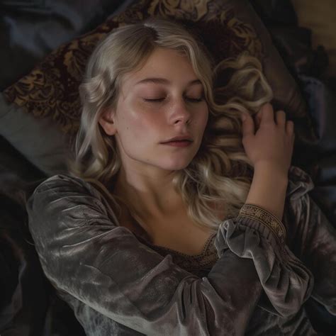 Blond Woman Laying On A Bed With Her Eyes Closed Generative Ai