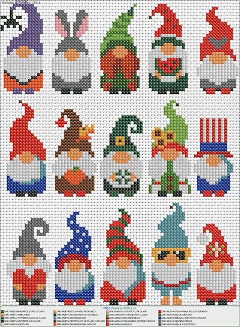 Plantilla De Gnomos De Navidad En Punto De Cruz