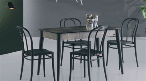 Noble Life Happy Kitchen Siyah Mermer Desen Masa Siyah Sandalye Takımı