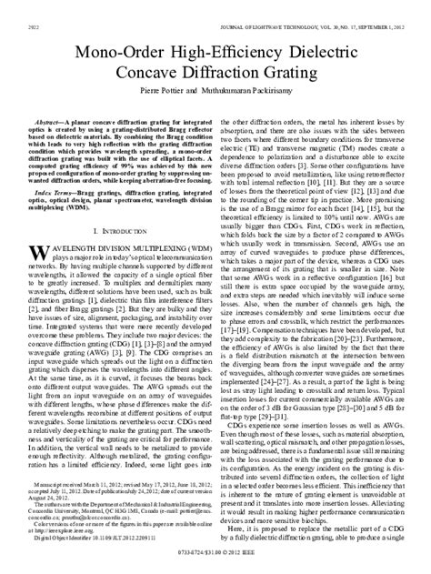 Pdf Mono Order High Efficiency Dielectric Concave Diffraction Grating