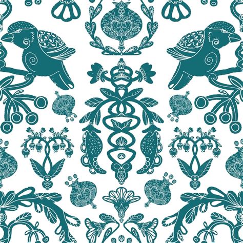 Premium Vector Birds Illustration In Linocut Style Vector Seamless Pattern