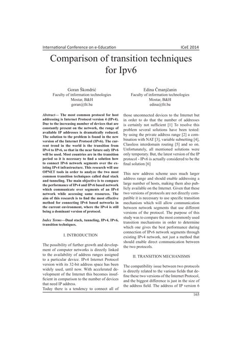 Pdf Comparison Of Transition Techniques For Ipv6 Protocol