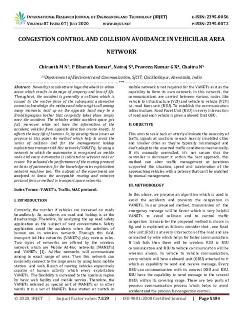 Pdf Irjet Congestion Control And Collision Avoidance In Vehicular Area Network