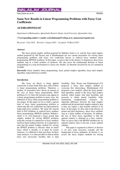 Pdf Some New Results In Linear Programming Problems With Fuzzy Cost Coefficients