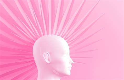 여성 프로필과 양식에 일치시키는 도전 유행 모호크 헤어 스타일과 추상 색상 파스텔 배경 핑크 컬러 3d 삽화에 그려진 0명에