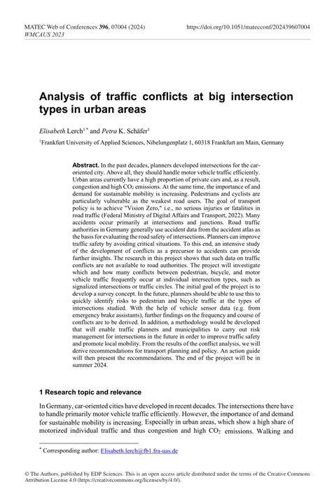 Pdf Analysis Of Traffic Conflicts At Big Intersection Types In Urban