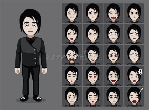 Gothic Emo Boy Cartoon Emotion Faces Vector Illustration Stock Vector