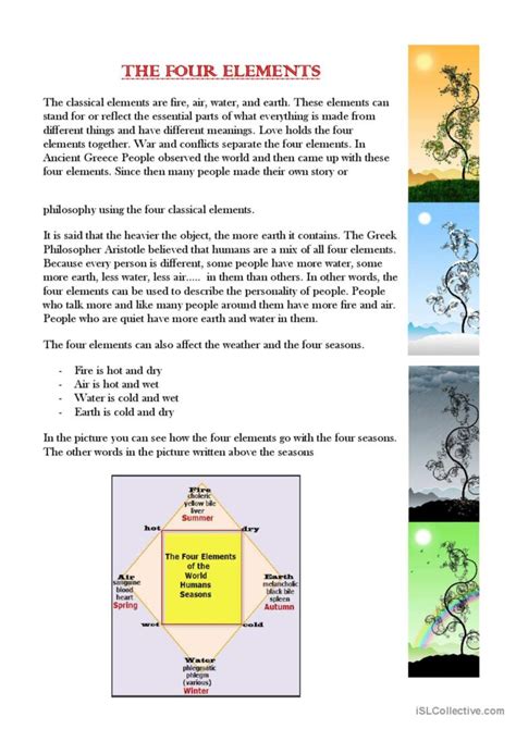 The Classical Four Elements English Esl Worksheets Pdf And Doc