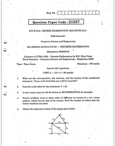 Ma2265 Discrete Mathematics May June 2013 Question Paper University