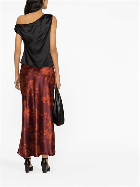 Reformation Red Layla Floral Print Silk Midi Skirt Modesens